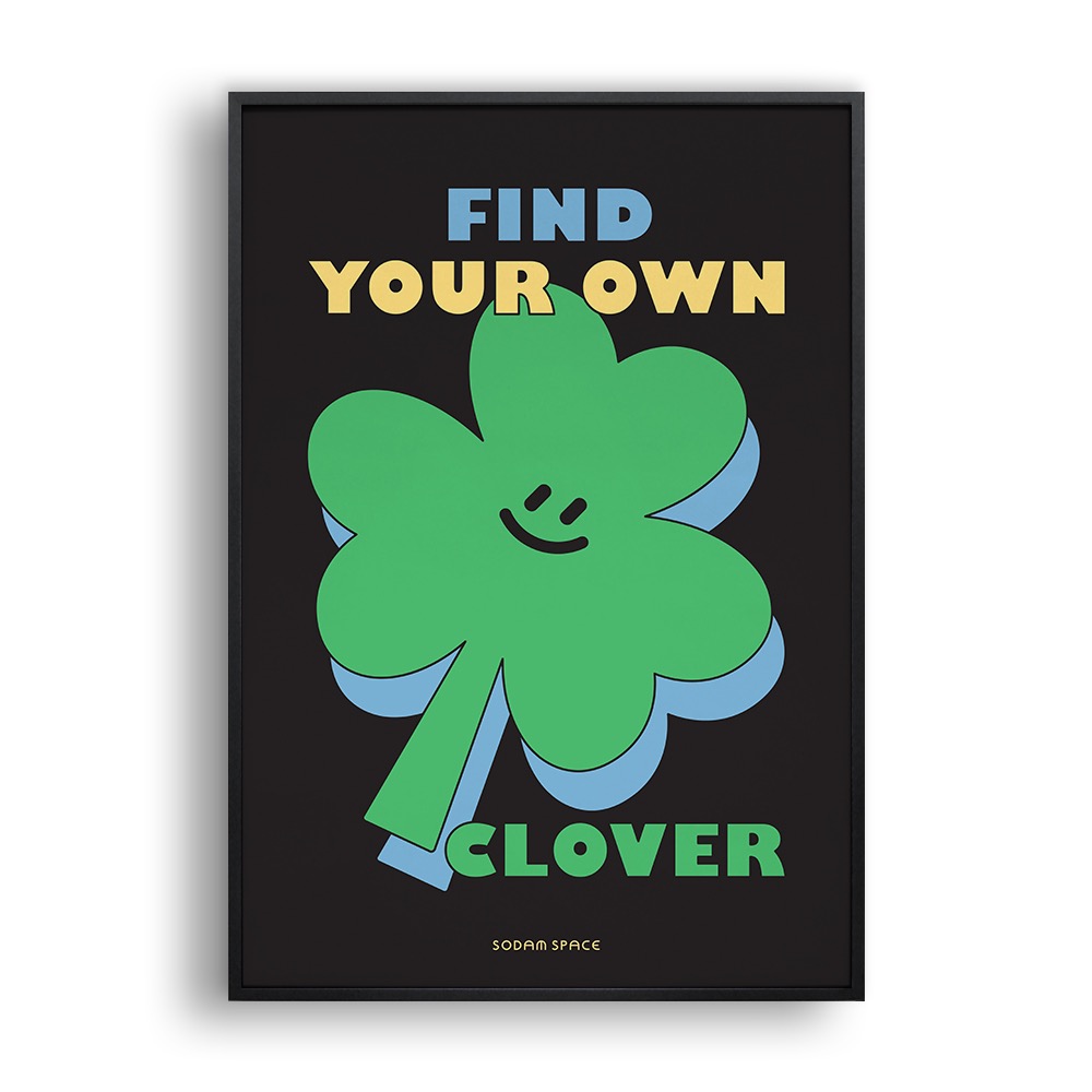 POOM | Happy Clover_Black (Art Print) / 일러스트 액자