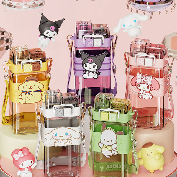 POOM | 산리오 더블캡 사각 롱 빨대 물병(520ml)