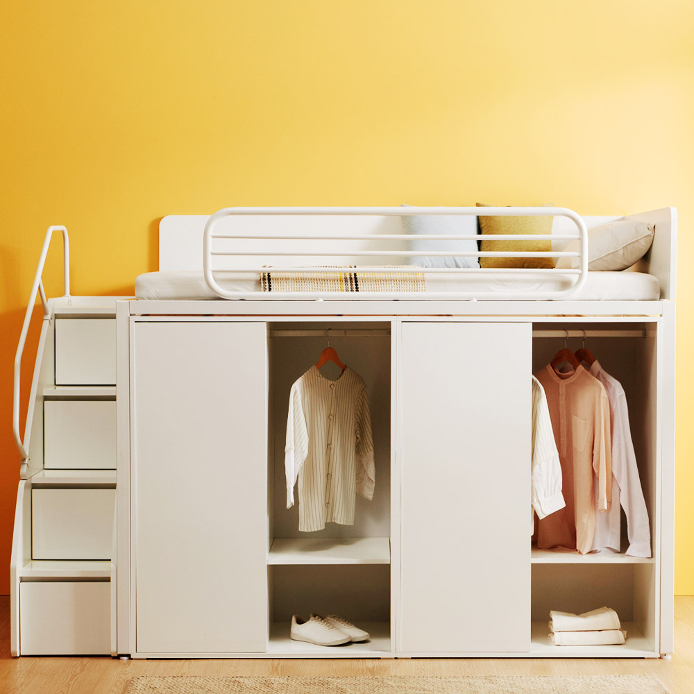 POOM | 솔리드 슈퍼싱글 벙커침대 LPM 1000 옷장2 계단세트