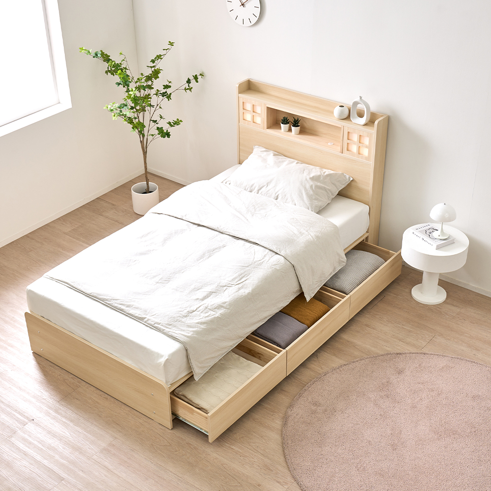 POOM | 그로우 LED 수납 침대 SS