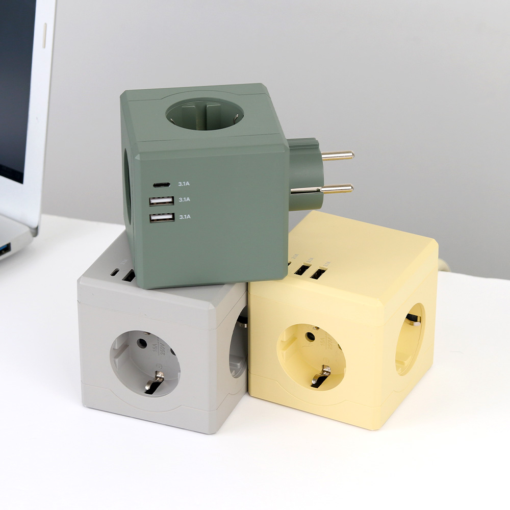 POOM | 큐브 디자인 감성 멀티탭 USB C타입 3구 플러그형