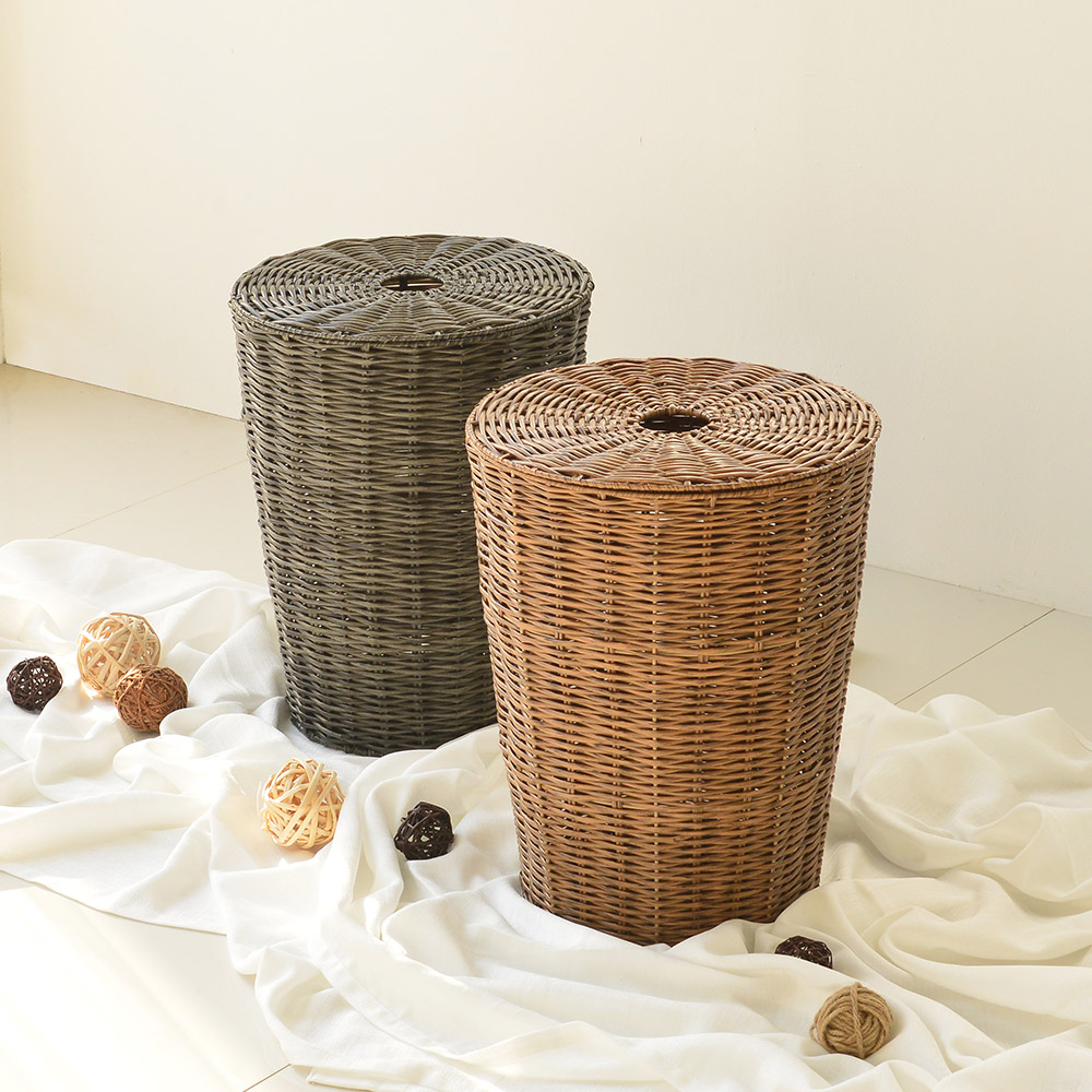 POOM | 라탄 패턴 원형 햄퍼 60L