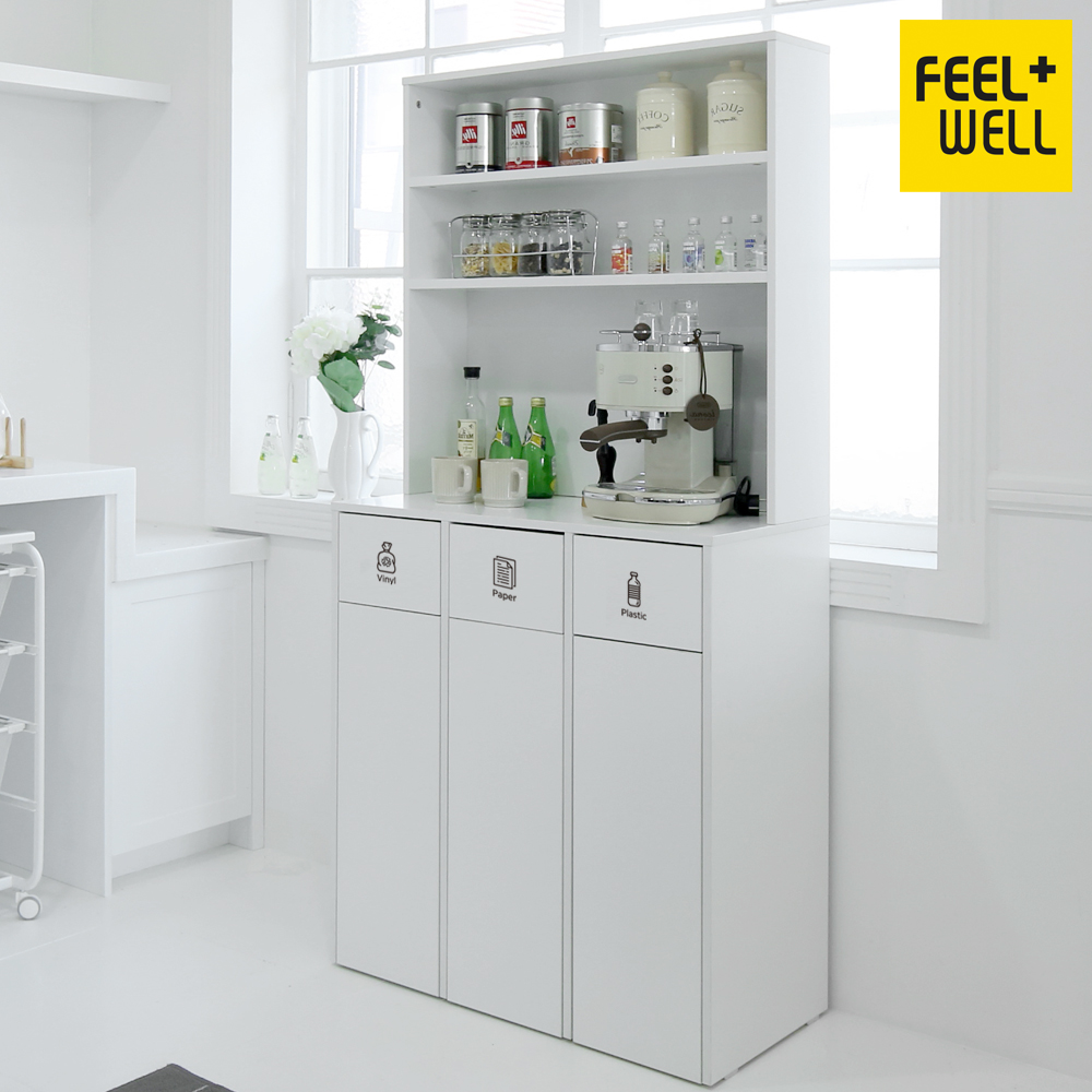 POOM | 필웰 무노 3칸 분리수거함 다용도 상부수납장세트 ST9656