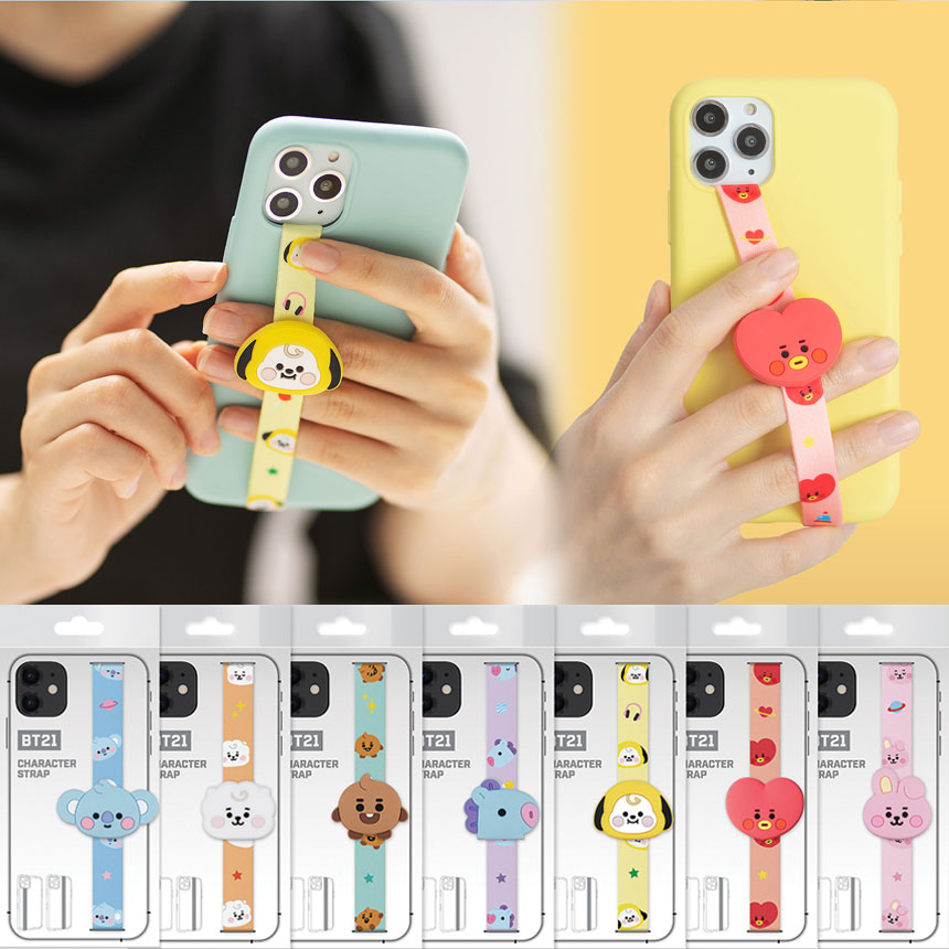 POOM | BT21 핸드폰 핑거 스트랩 줄 끈 스마트폰 케이스 부착