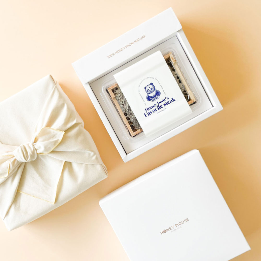 POOM | 100% 천연 밀랍 벌집 꿀 보자기 포장 선물 세트