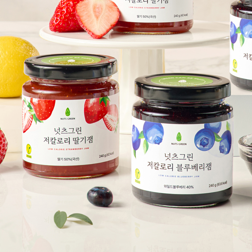 POOM | [2병 SET]넛츠그린 저칼로리 과일잼 240g 딸기 블루베리
