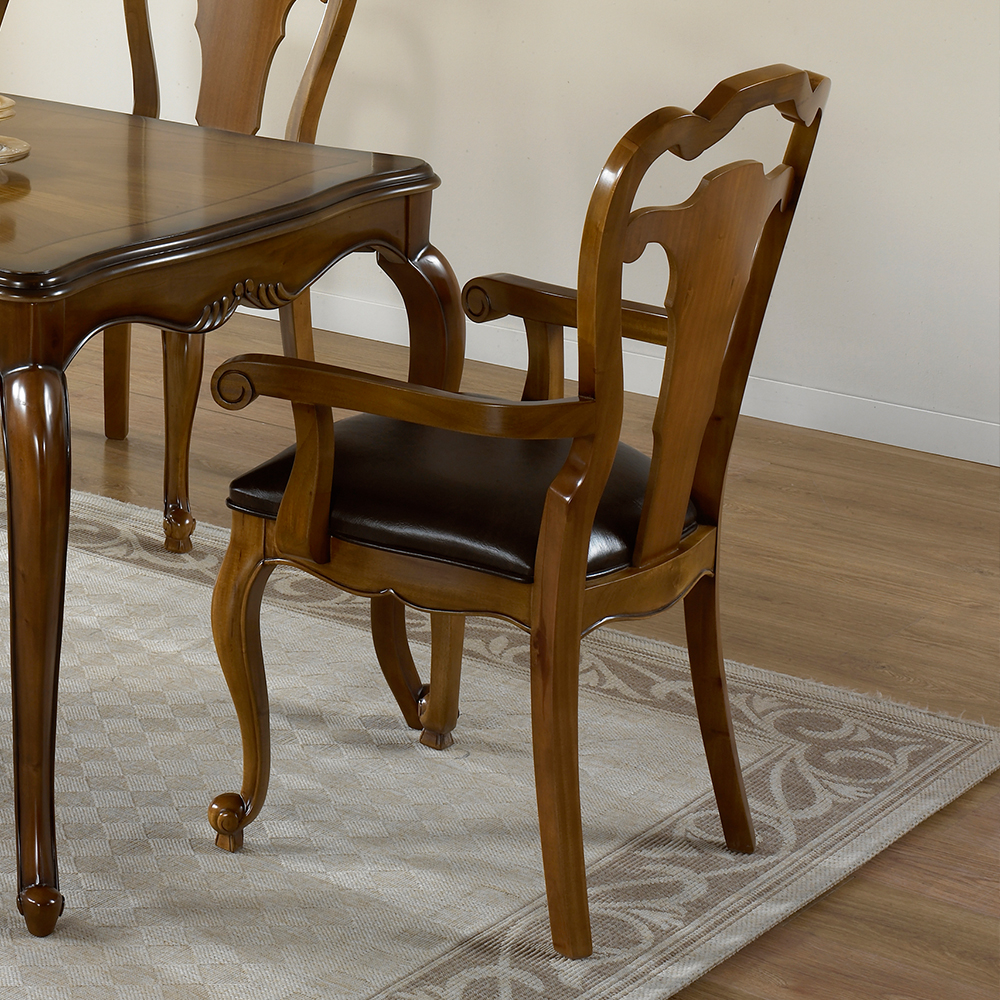 POOM | 델라 엔틱 원목 암체어 식탁 팔걸이의자 2개 SET