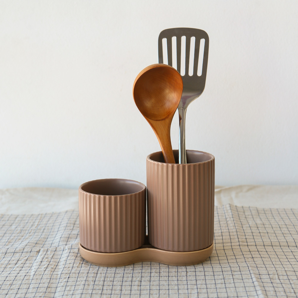 POOM | 소소모소 카빙 수저통 3P 세트 - 2 colors