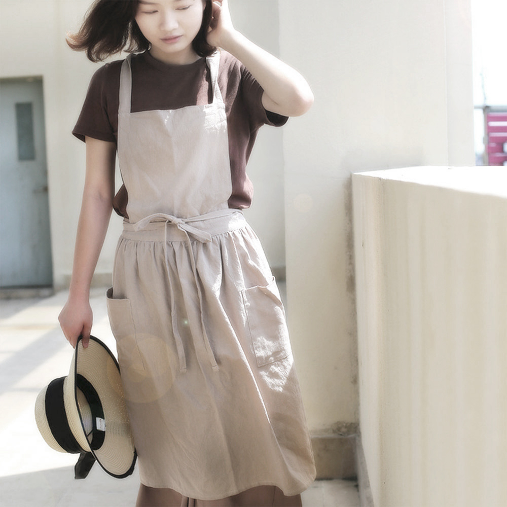 POOM | 하이디 리넨 원피스 앞치마(베이지)