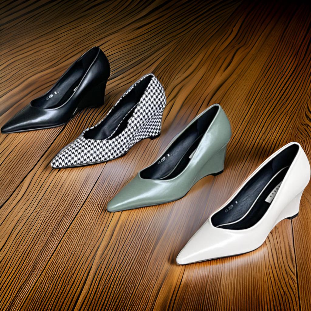 POOM | 여성 정장구두 7cm 뾰족웨지힐 승무원 스타일