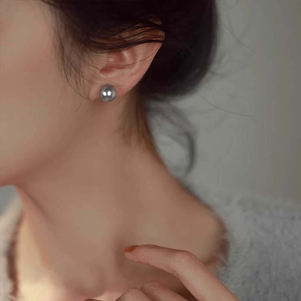 POOM | 헤이즈 스와로브스키 그레이 흑진주 실버925 귀걸이