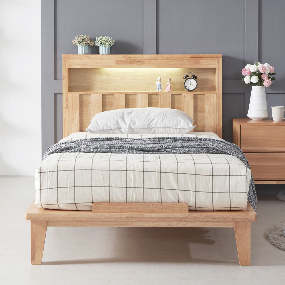 POOM | LUA 루아 평상형 LED 원목 침대 SS (본넬 매트)