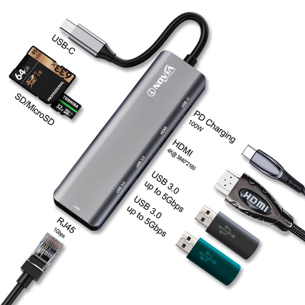 POOM | 아이노비아 USB C타입 7in1 HDMI 4K 미러링 랜 멀티허브