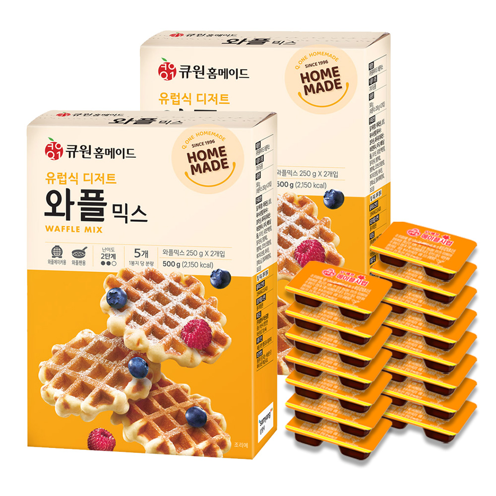 POOM | 큐원 와플믹스500g x2개 + 오뚜기 메이플시럽11g x15개