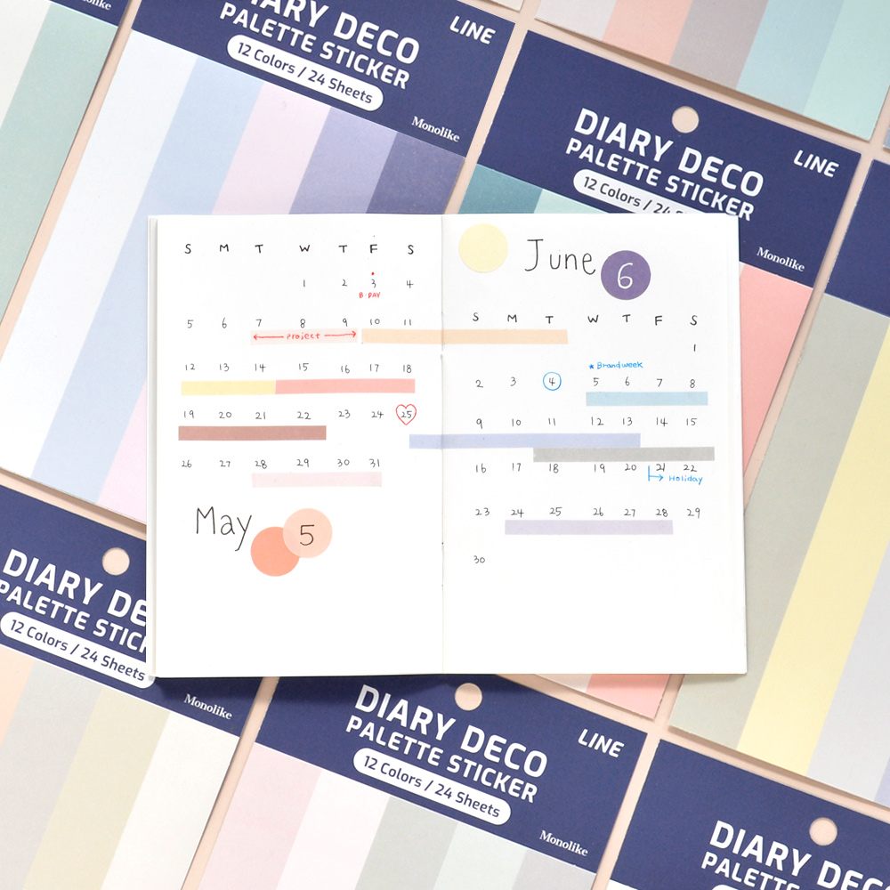 POOM | 다이어리 데코 팔레트 스티커팩 라인-12종 24매 세트