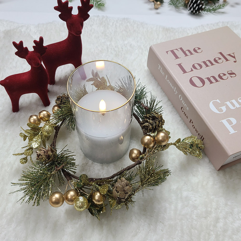 POOM | 이너스 조화 캔들링 리스 글리터 솔방울 베리 장식 1P