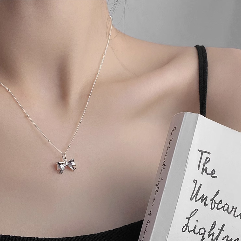 POOM | 샤르 925실버 심플 미니 리본 목걸이