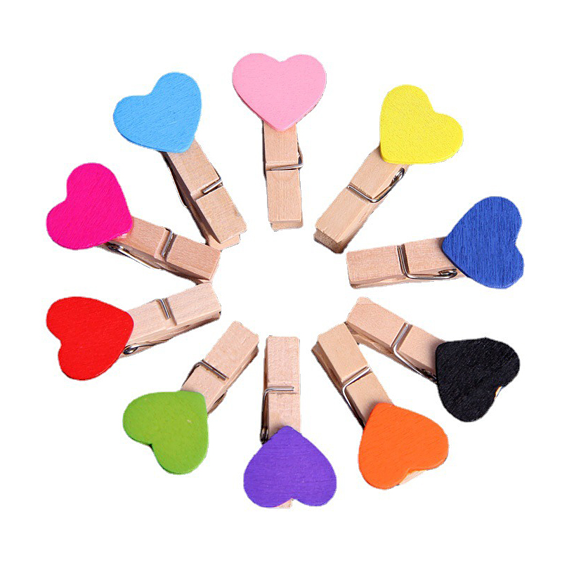 POOM | 하트 사진 걸이 가랜드 나무 집게 10P 세트 DD-12007