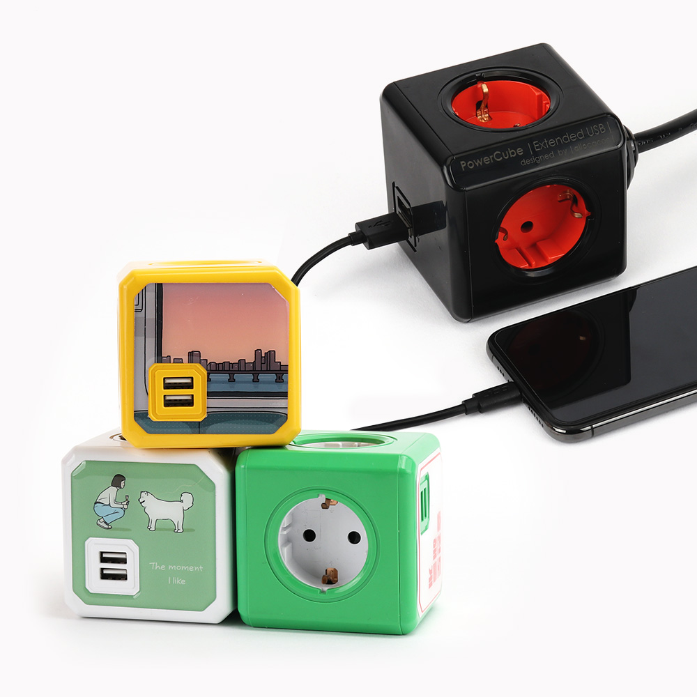 POOM | 파워큐브 4구 USB 선 없는 멀티탭 DIY 스티커 콘센트