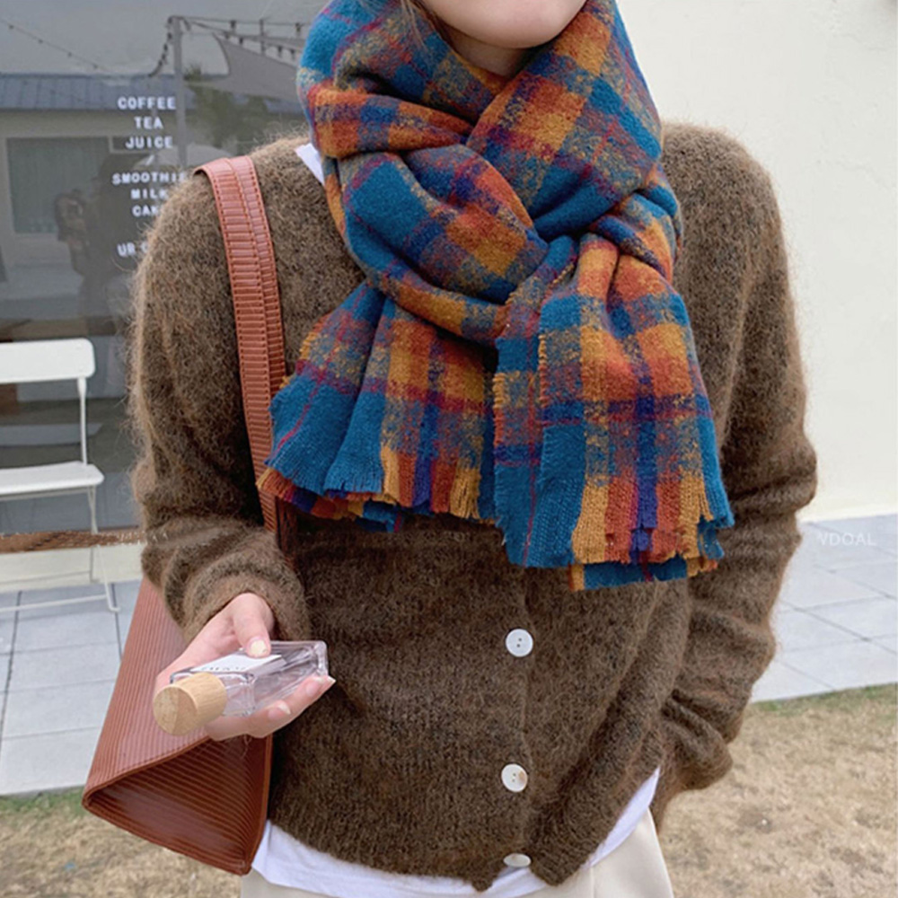 POOM | 러브유 가벼운 커플 체크 울 머플러 목도리