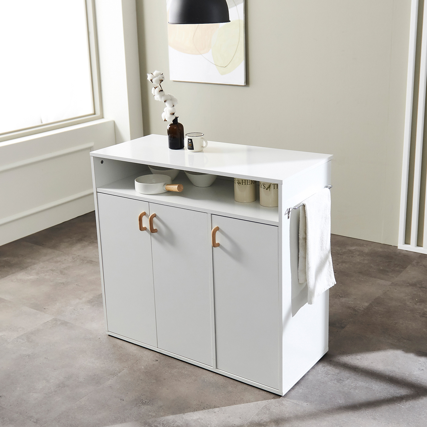 POOM | 퍼니 900 오픈 손잡이 도어수납장 다용도 주방