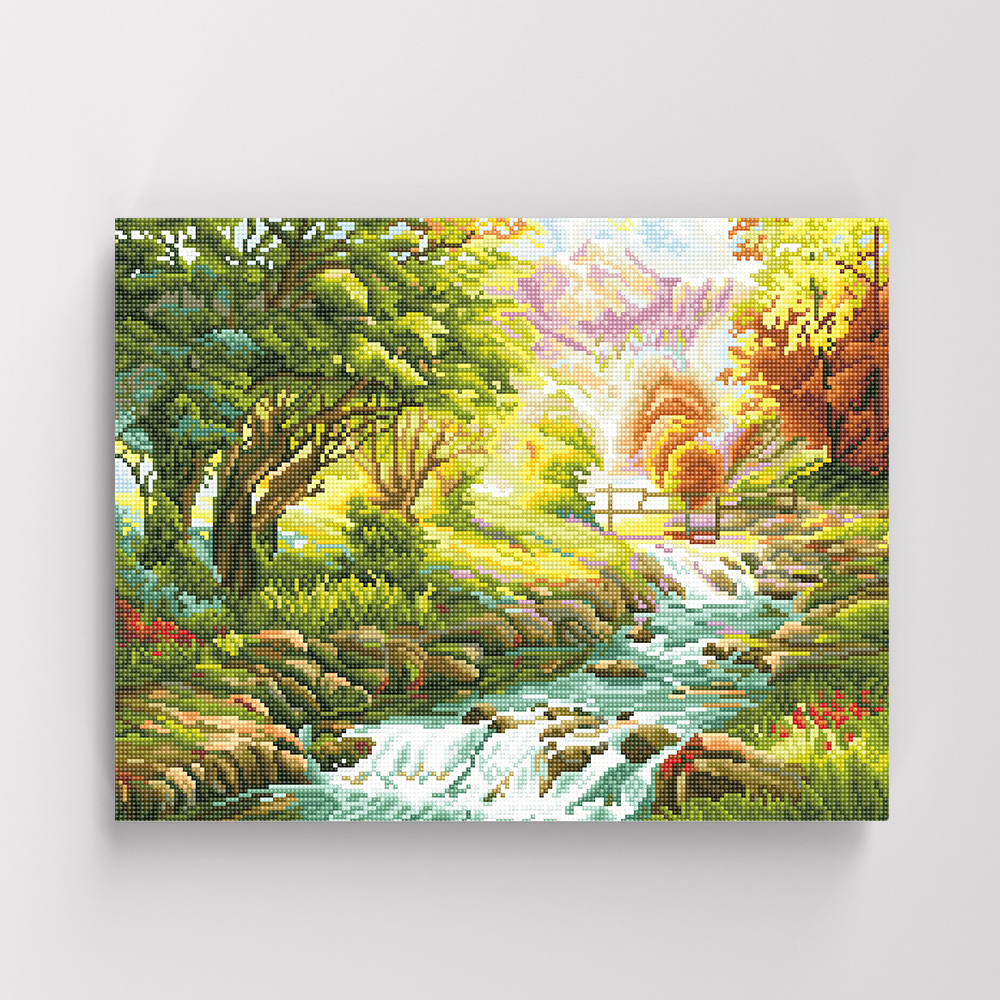 POOM | DIY캔버스형 보석십자수 40x50cm 숲속의시냇가