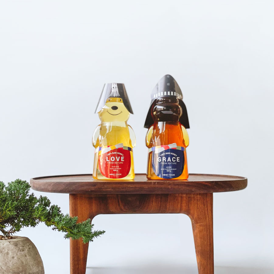 POOM | 한복 꿀곰이 보자기 선물세트 아카시아500g+야생화500g