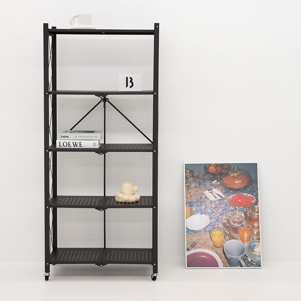 POOM | 폴딩선반 5단 철제 와이드 접이식 2color