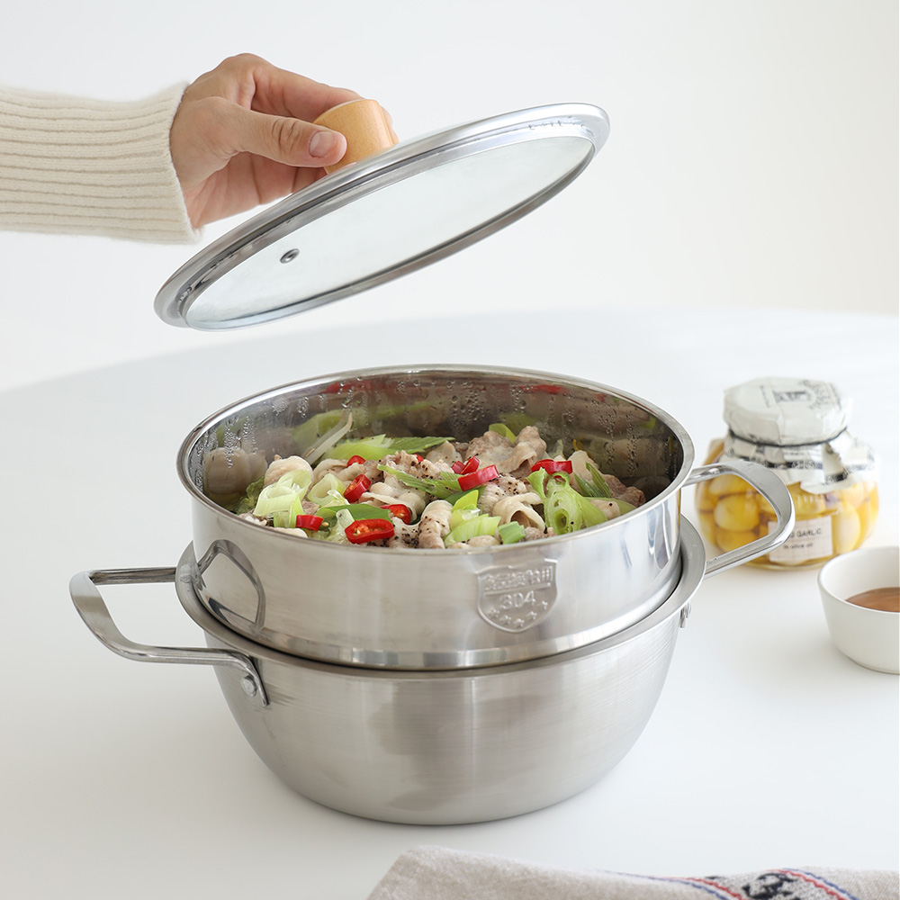 POOM | 2in1 다용도 스텐 찜기 양수 냄비 세트 (인덕션 가능)