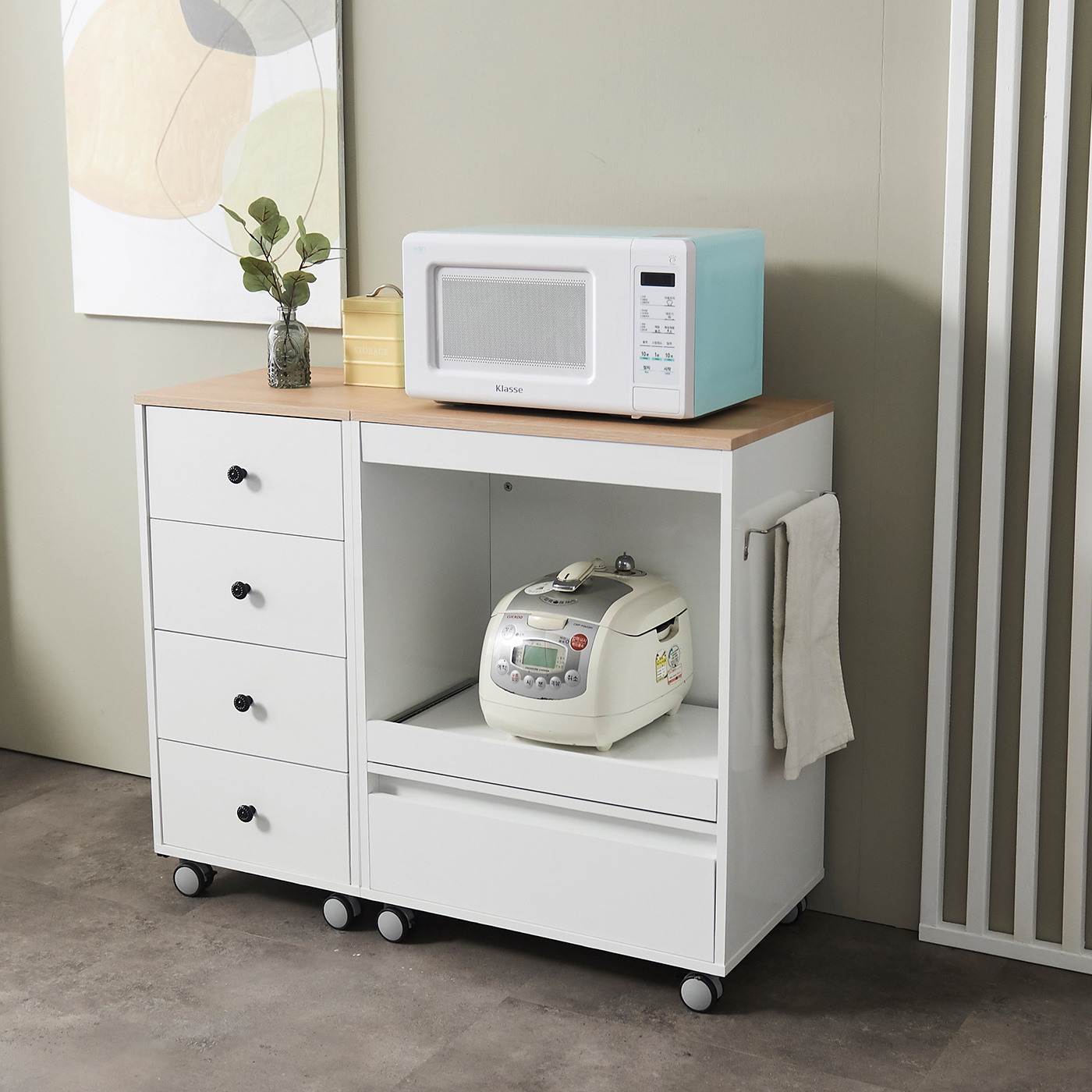 POOM | 퍼니 600 바퀴형 수납 렌지대 렌지다이 이동식