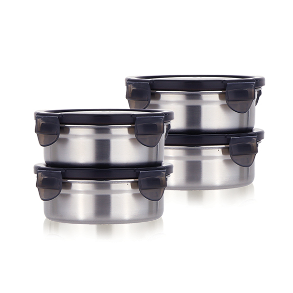 POOM | 바른락 원형 스텐 밀폐용기 1호 320ml X 4개