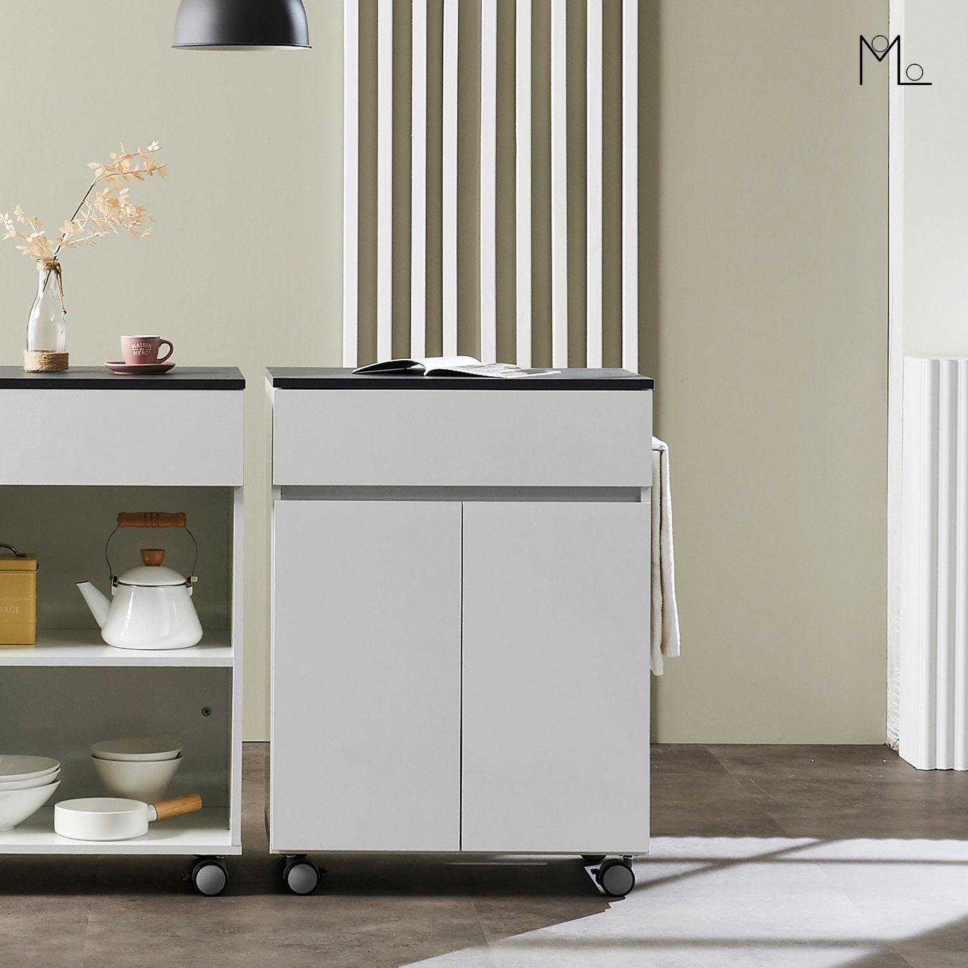 POOM | 퍼니 600 바퀴형 도어 서랍수납장 양문 이동식