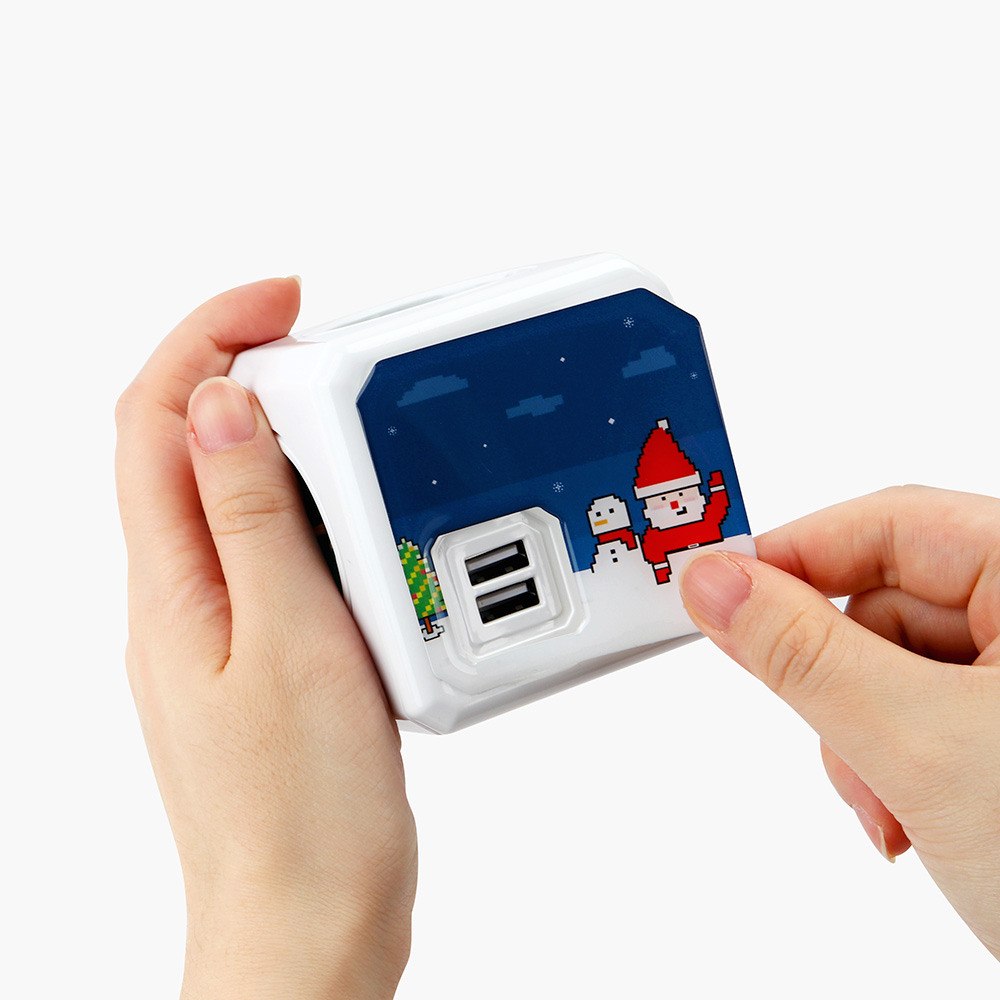POOM | 파워큐브 4구 USB 선 없는 멀티탭 DIY 스티커 콘센트
