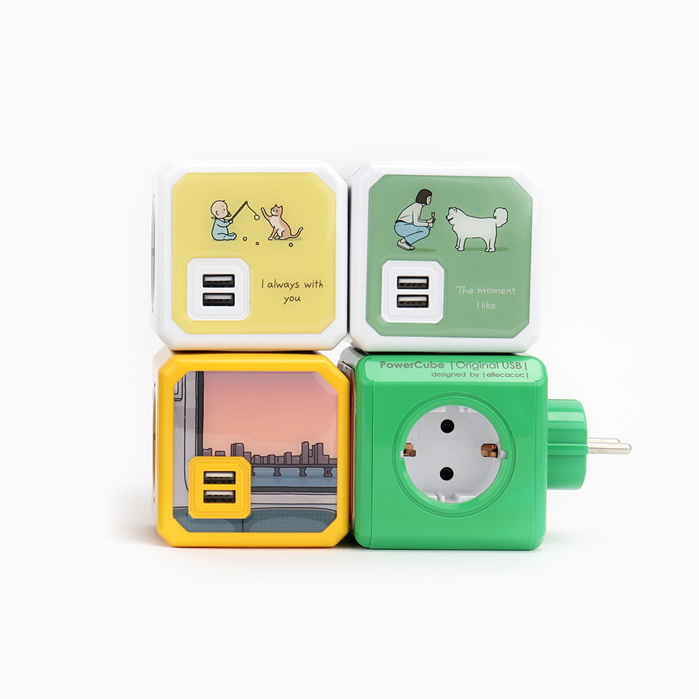 POOM | 파워큐브 4구 USB 선 없는 멀티탭 DIY 스티커 콘센트