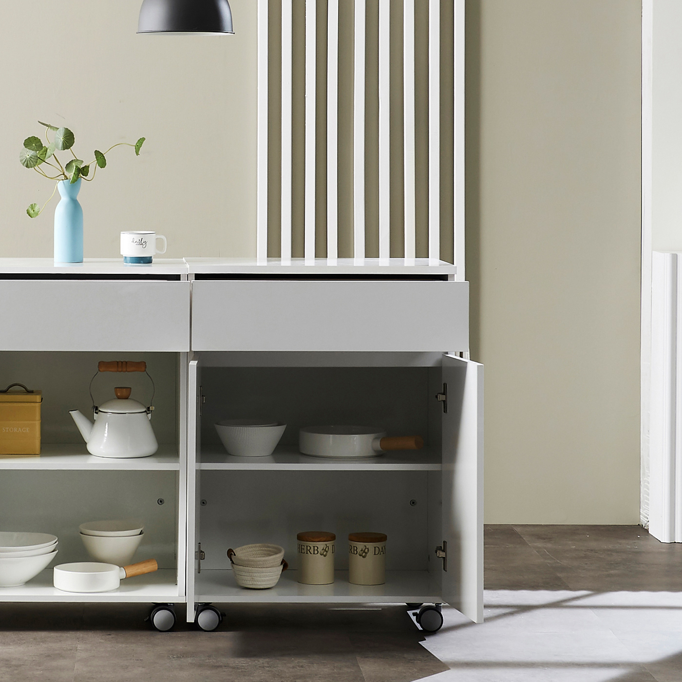 POOM | 퍼니 600 바퀴형 도어 서랍수납장 양문 이동식