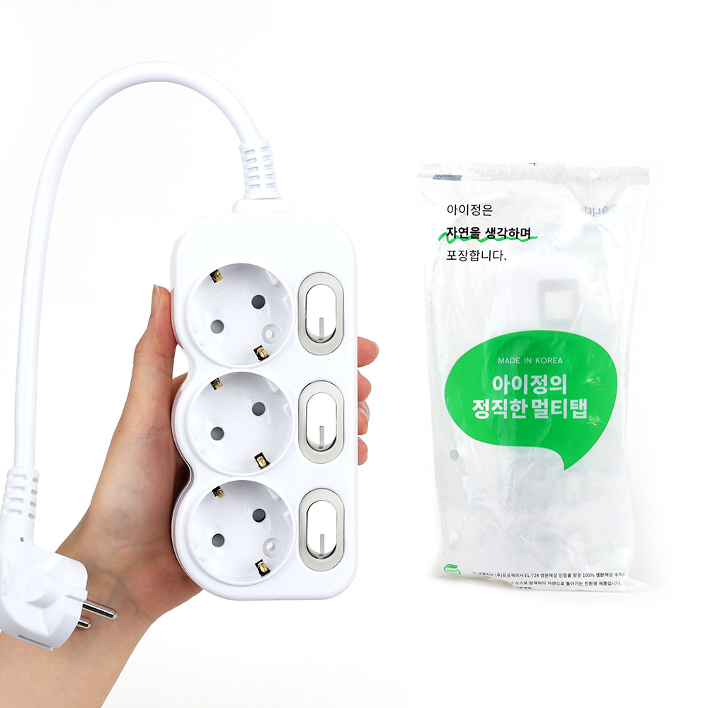 POOM | 짧은선 멀티탭 개별 절전 3구 30cm,50cm