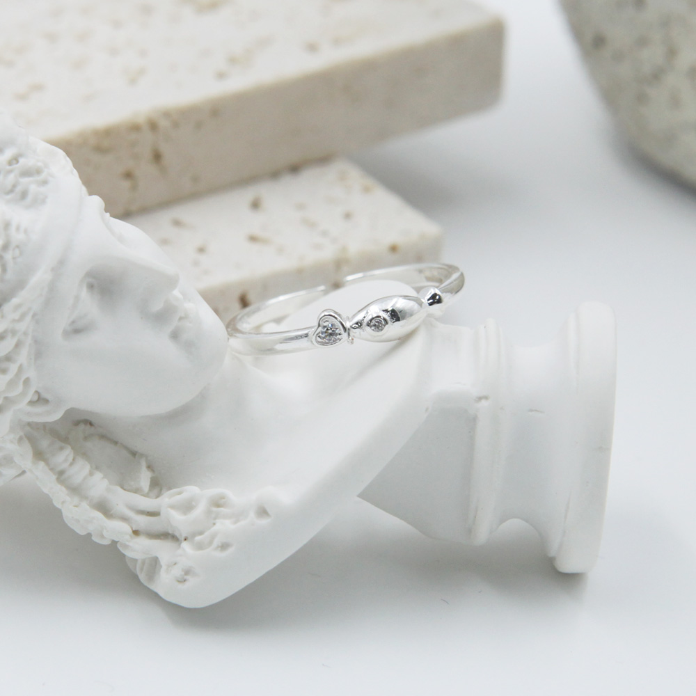 POOM | 스터츠 925실버 하트 행운 물고기 우정 애끼 반지