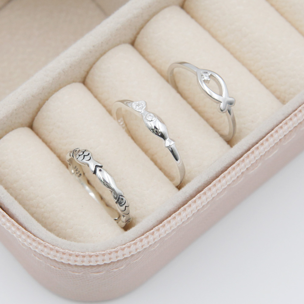 POOM | 스터츠 925실버 하트 행운 물고기 우정 애끼 반지