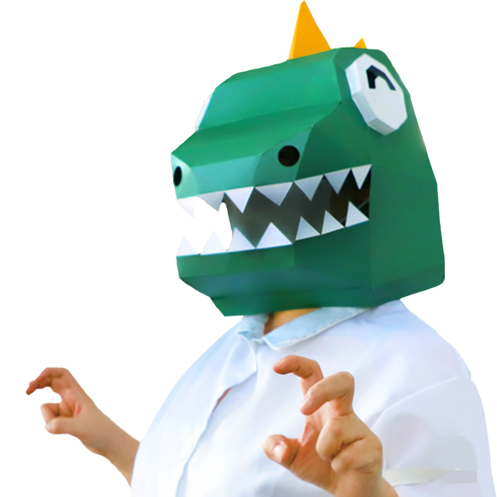 POOM | 프리미엄 3D 입체 종이가면 (초록공룡)