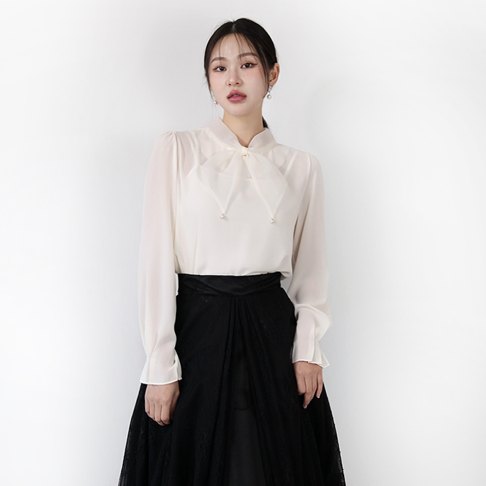 POOM | 아이보리 리본 블라우스 (44-100) 빅사이즈 2부 향상복