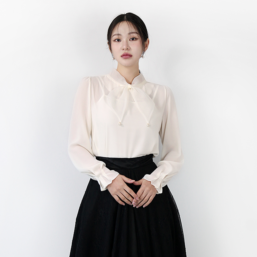 POOM | 아이보리 리본 블라우스 (44-100) 빅사이즈 2부 향상복