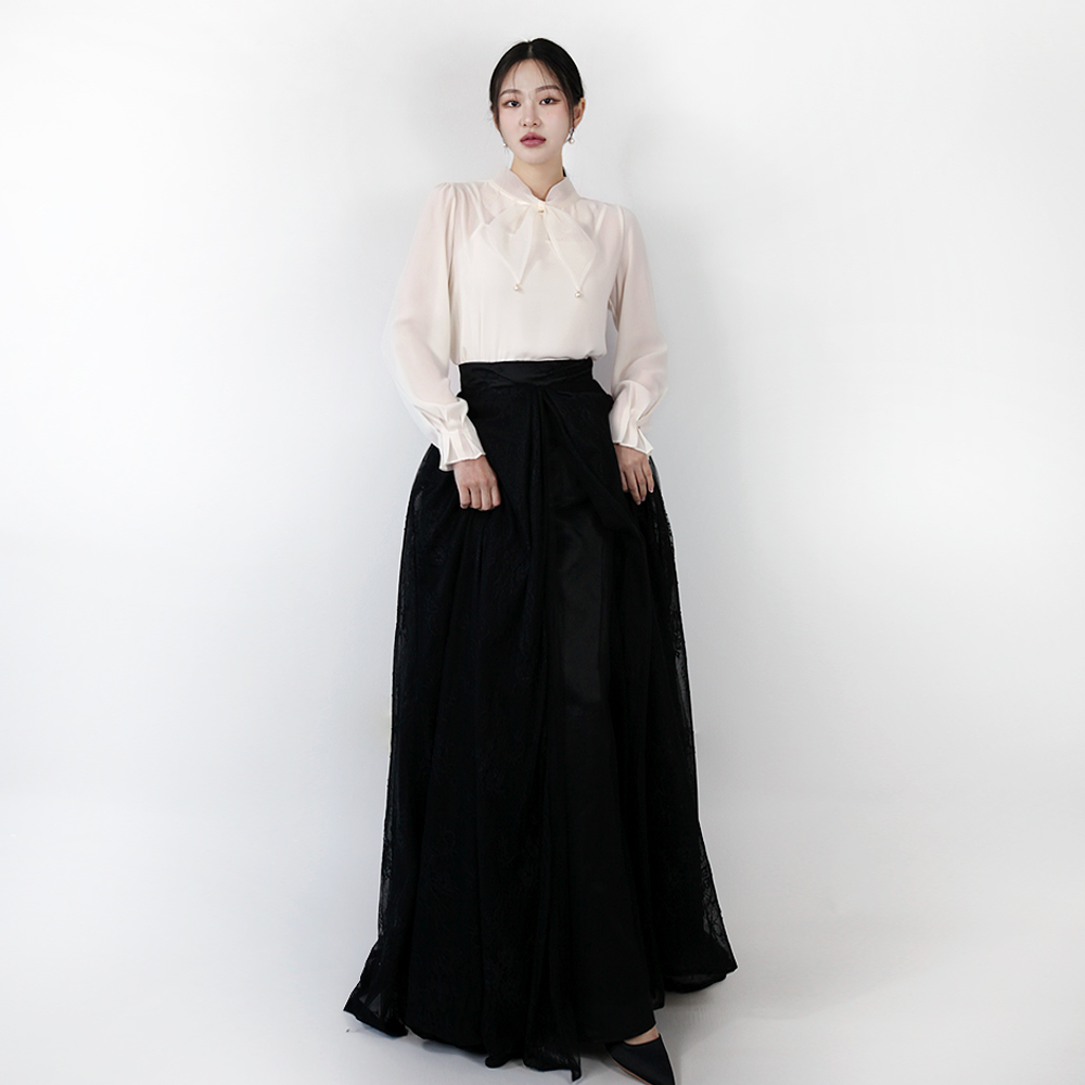 POOM | 아이보리 리본 블라우스 (44-100) 빅사이즈 2부 향상복