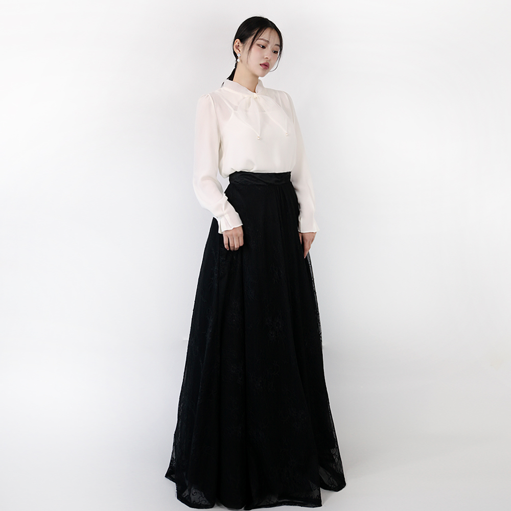 POOM | 아이보리 리본 블라우스 (44-100) 빅사이즈 2부 향상복