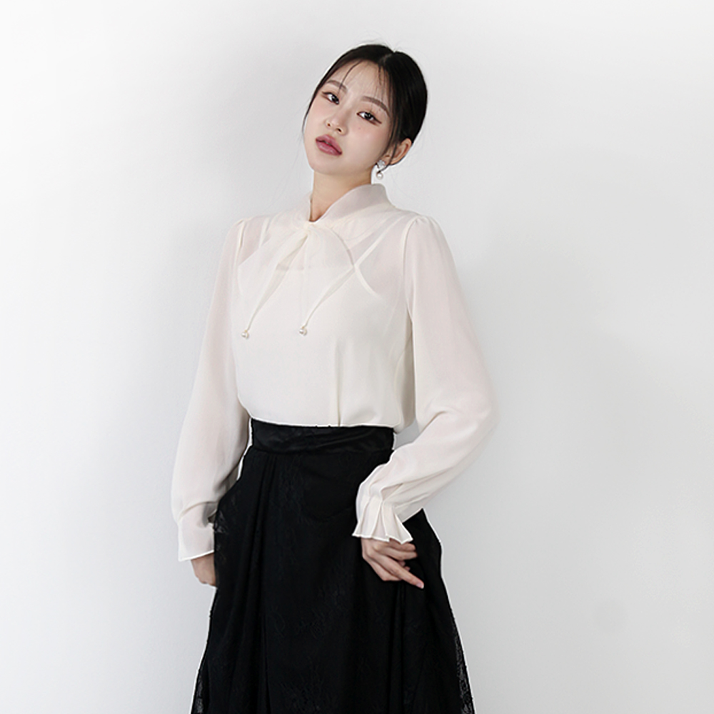 POOM | 아이보리 리본 블라우스 (44-100) 빅사이즈 2부 향상복