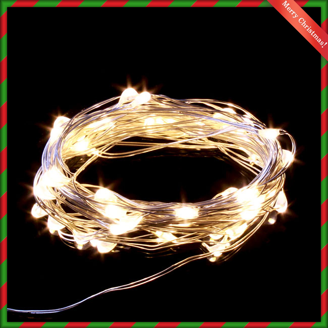 POOM | 50구 LED 투명선 드럼 와이어 전구(웜색/5M/건전지형)